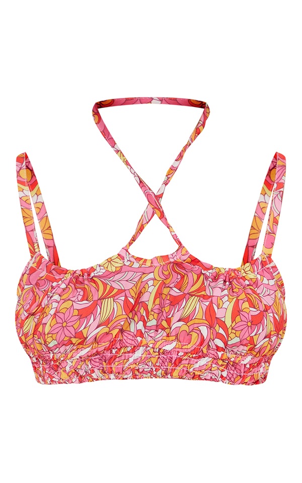 Petite Orange Floral Cropped Puff Bralet | Petite | PrettyLittleThing USA