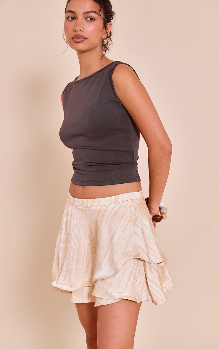 Cream Printed Satin Floaty Mini Skirt | Bottoms | PrettyLittleThing AUS