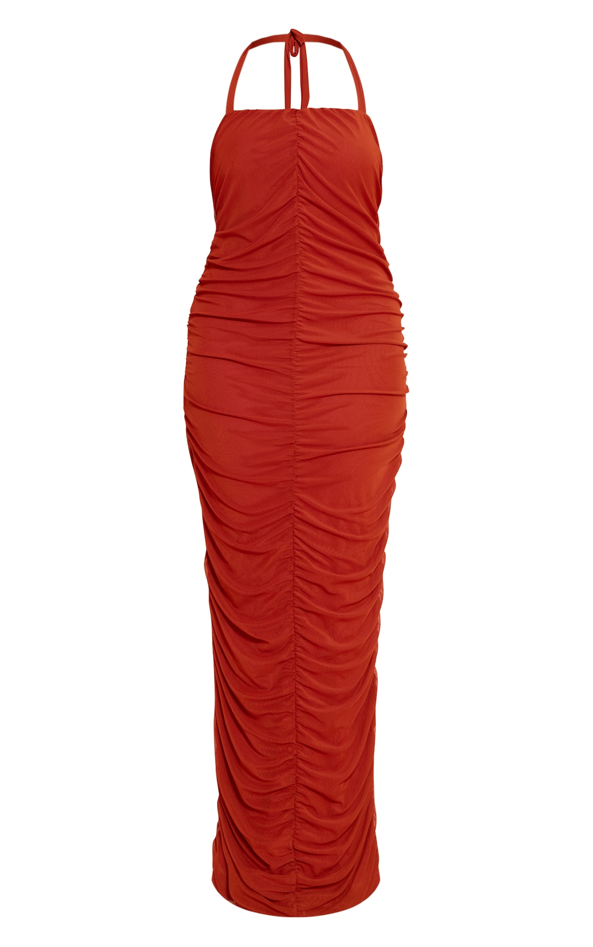 Shape Rust Mesh Ruched Halterneck Maxi Dress | Shape | PLT