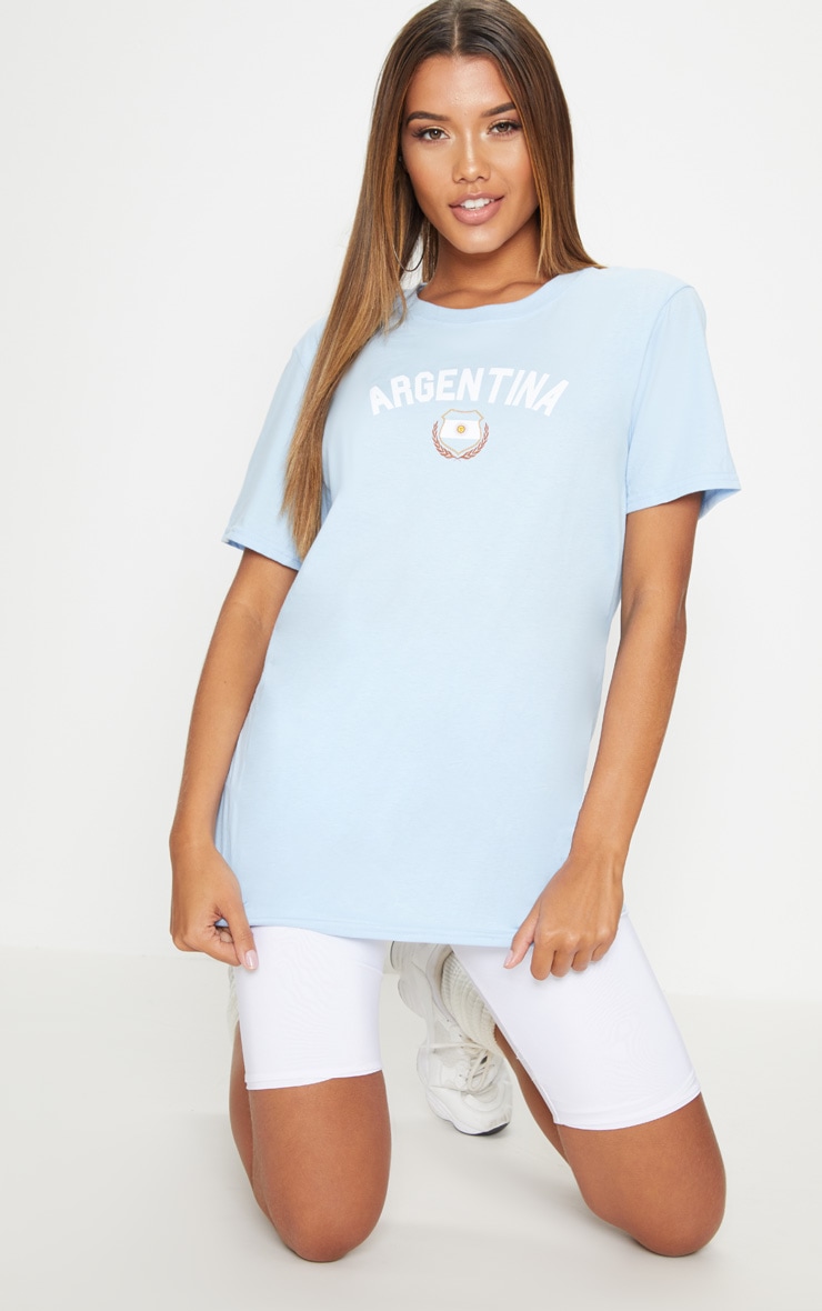 Argentina Slogan Football Light Blue T Shirt | PrettyLittleThing AUS