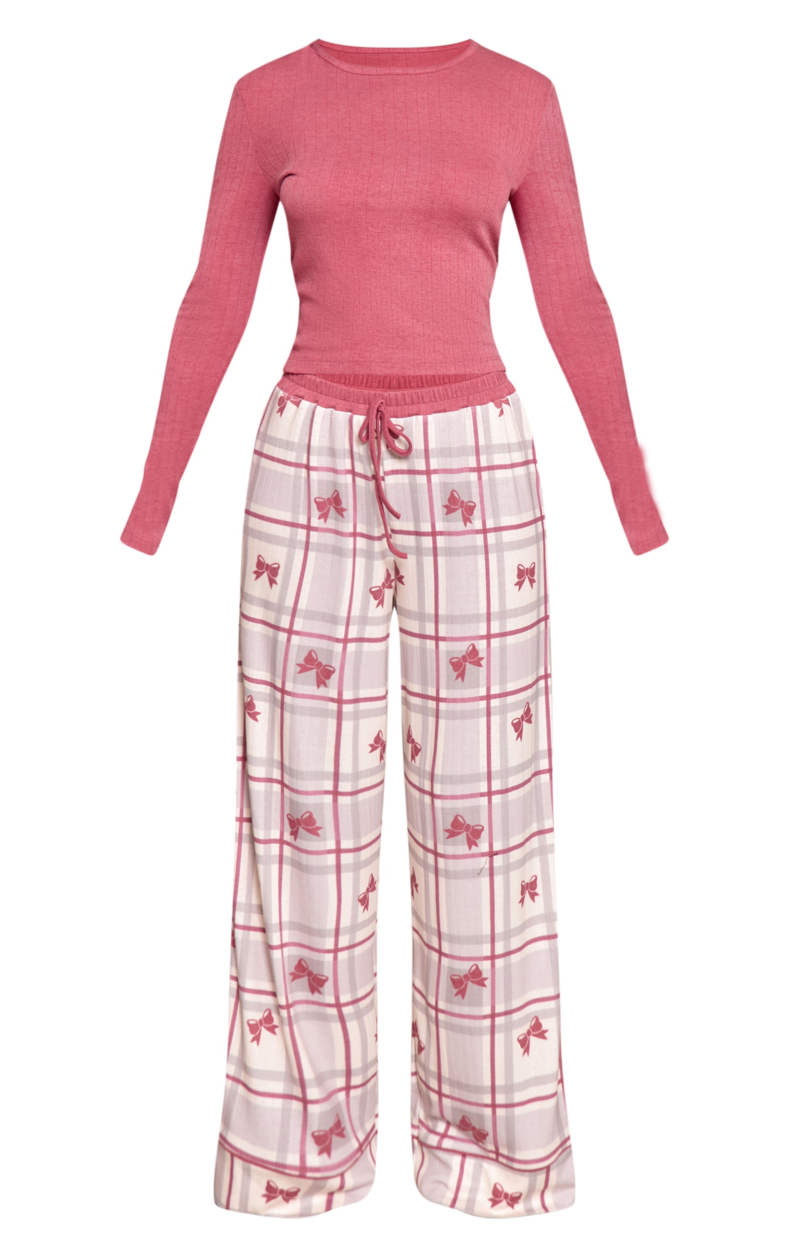 Petite Red Fitted Top Gingham Bow Trouser PJs | Petite | PLT IRE