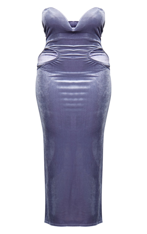 Shape Silver Velvet Plunge Cut Out Maxi Dress Shape