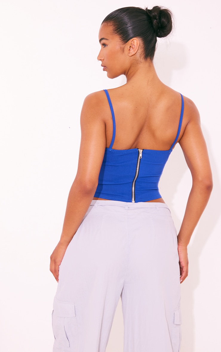 Bright Blue Stretch Woven Corset Top | Tops | PrettyLittleThing USA