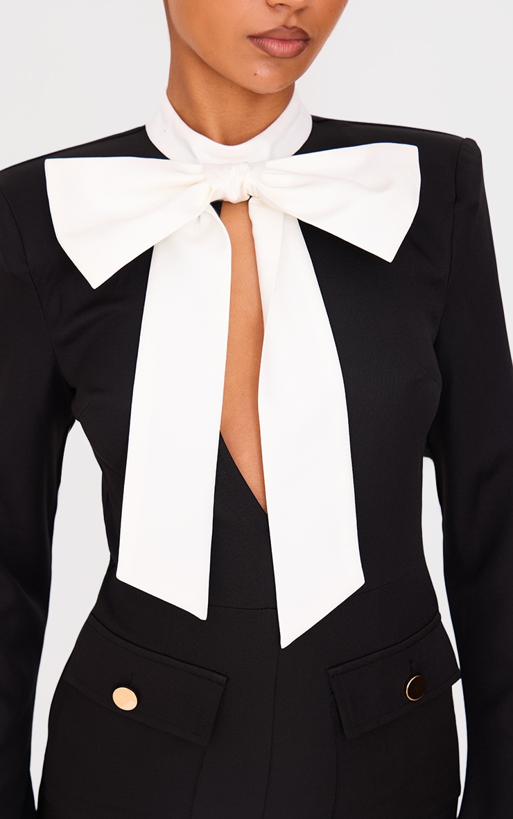 Black Woven Bow Tie Detail Playsuit | Dresses | PLT