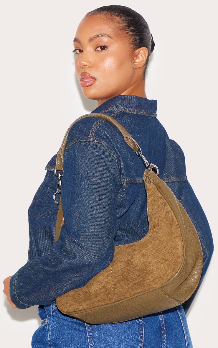 Khaki Oversized Curved Shoulder Bag | Accessories | PrettyLittleThing