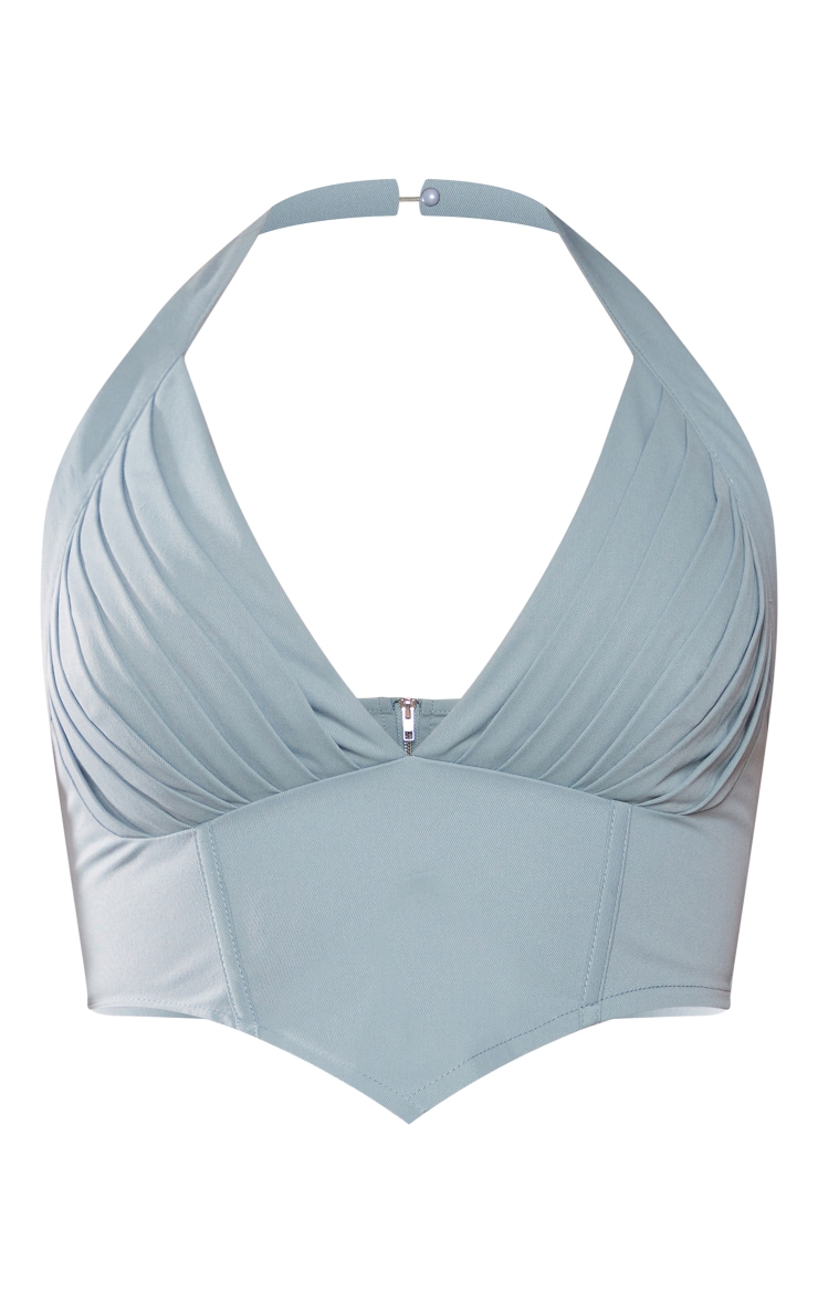 Blue Steel Cargo Pleated Bust Plunge Crop Top | PrettyLittleThing AUS