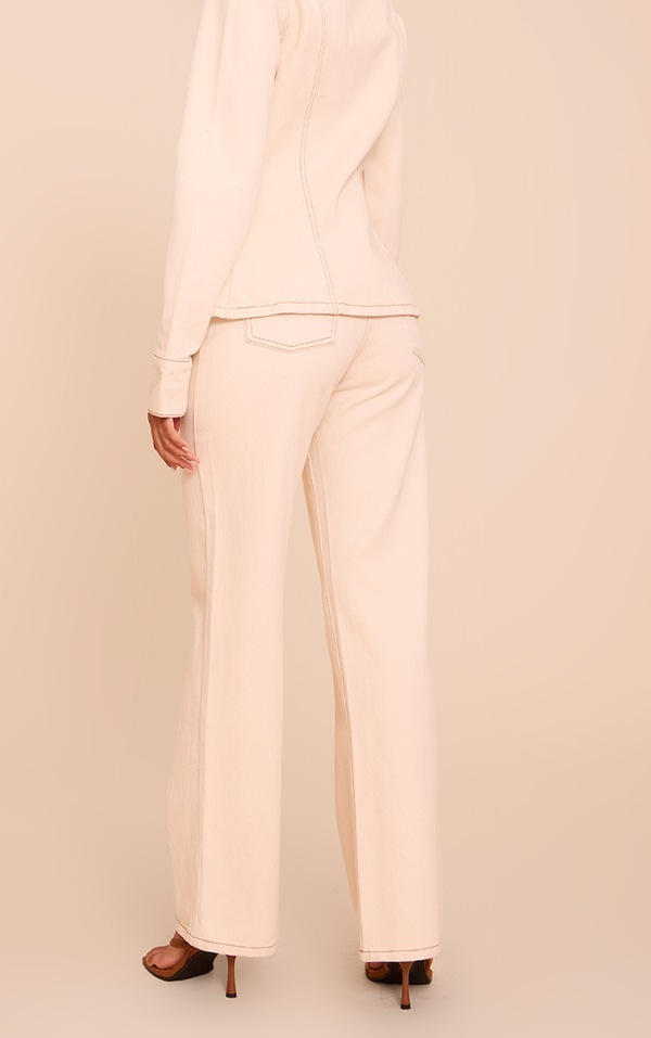 Ecru Linen Look Denim Mid Waist Straight Leg Jeans | Denim | PLT