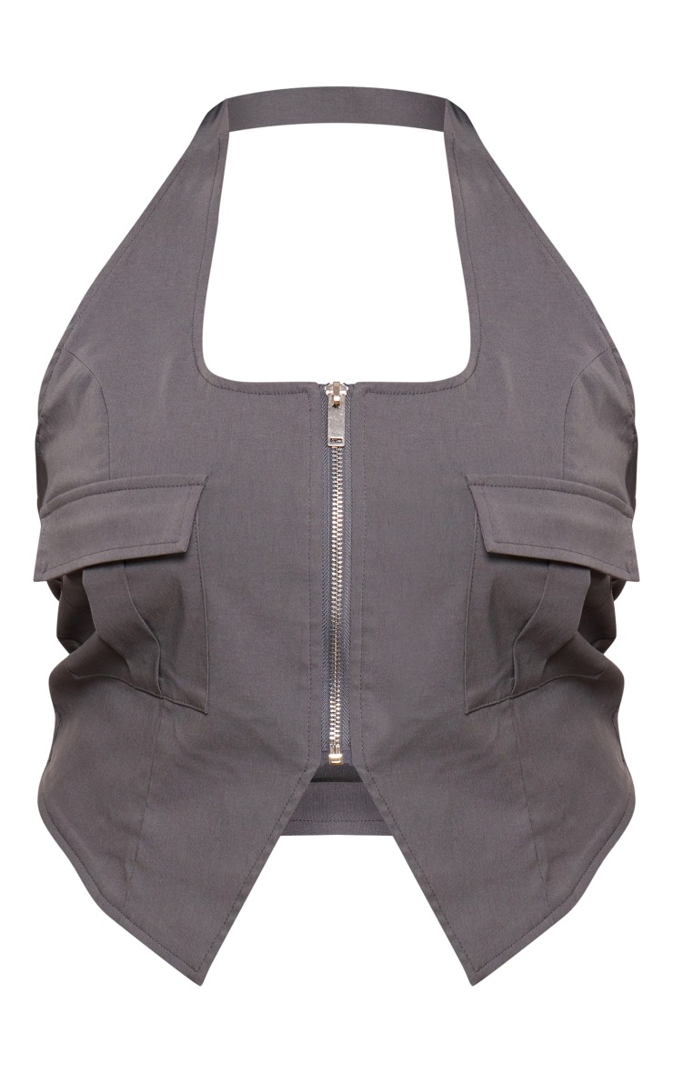 Plus Grey Cargo Pocket Detail Zip Crop Top | Plus Size ...