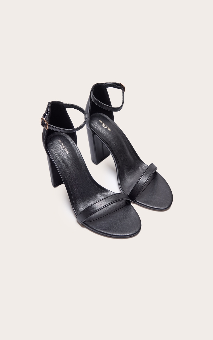 Black Wide Fit Round Toe Block Heeled Sandals | Footwear | PLT