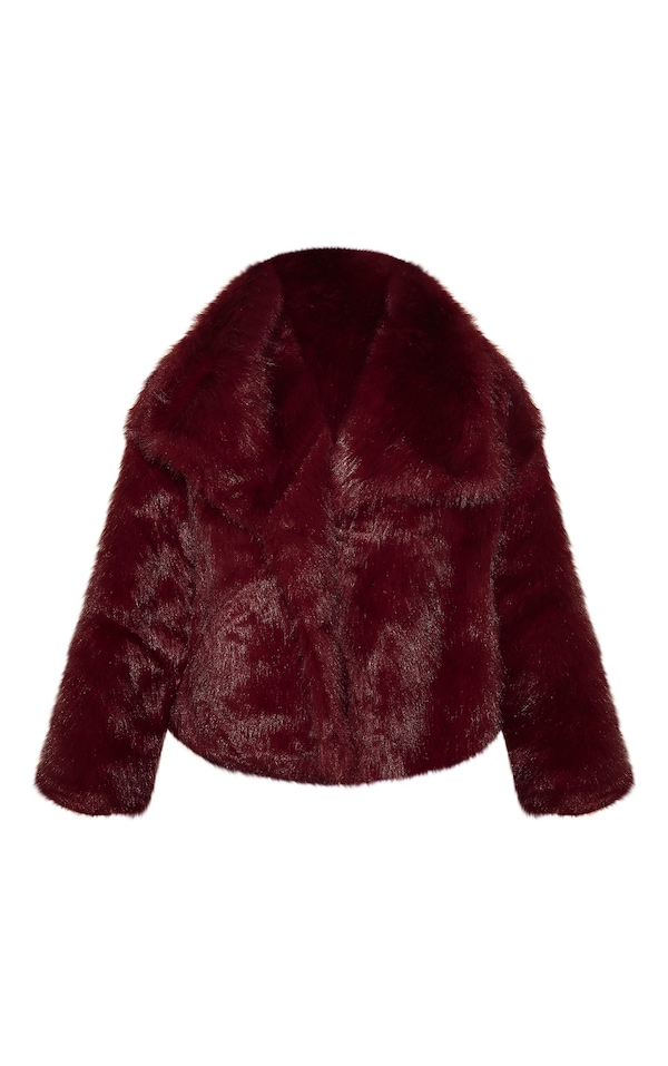 Burgundy Oversized Faux Fur Coat | Outerwear | PrettyLittleThing IRE