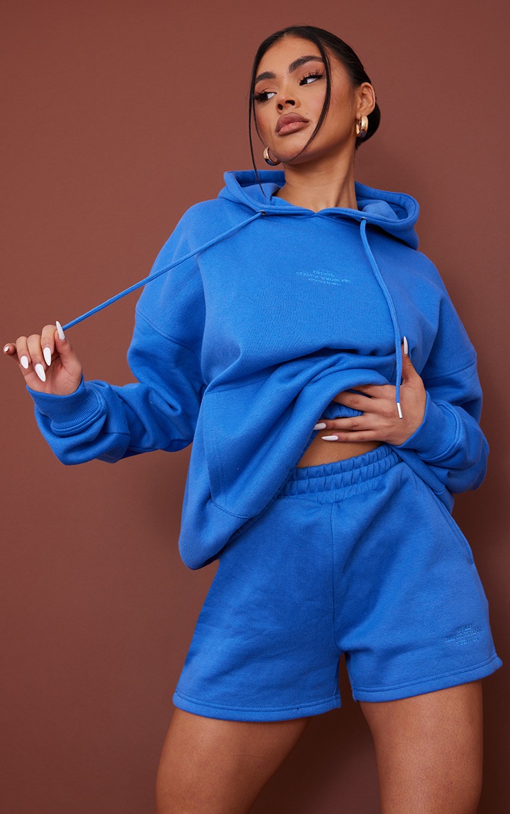 Blue Graphic Sweat Shorts | Sweat | PrettyLittleThing USA