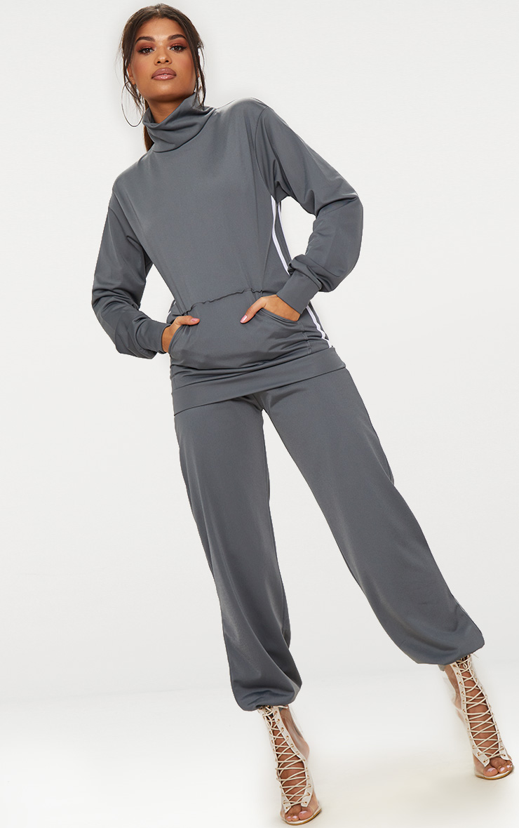 Grey Tracksuit Funnel Neck Sweater | Tops | PrettyLittleThing