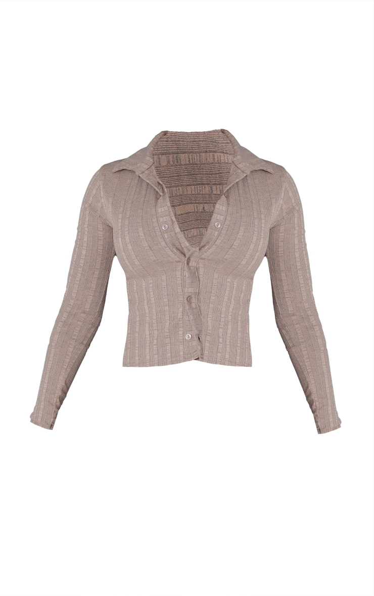 Oatmeal Marl Wide Rib Button Up Collared Shirt | PrettyLittleThing USA