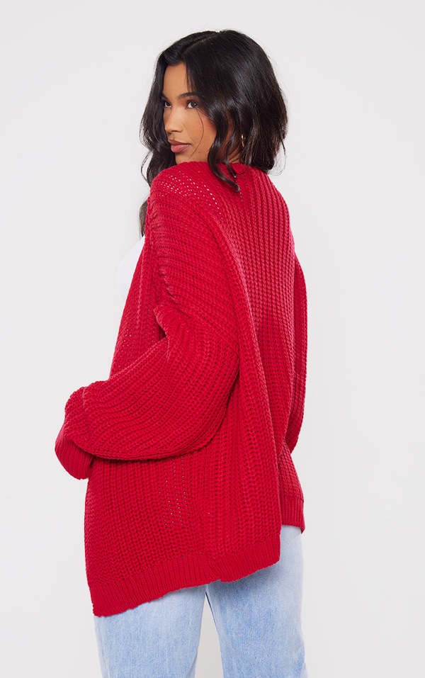 Red Chunky Knit Slouchy Cardigan | Knitwear | PLT IRE