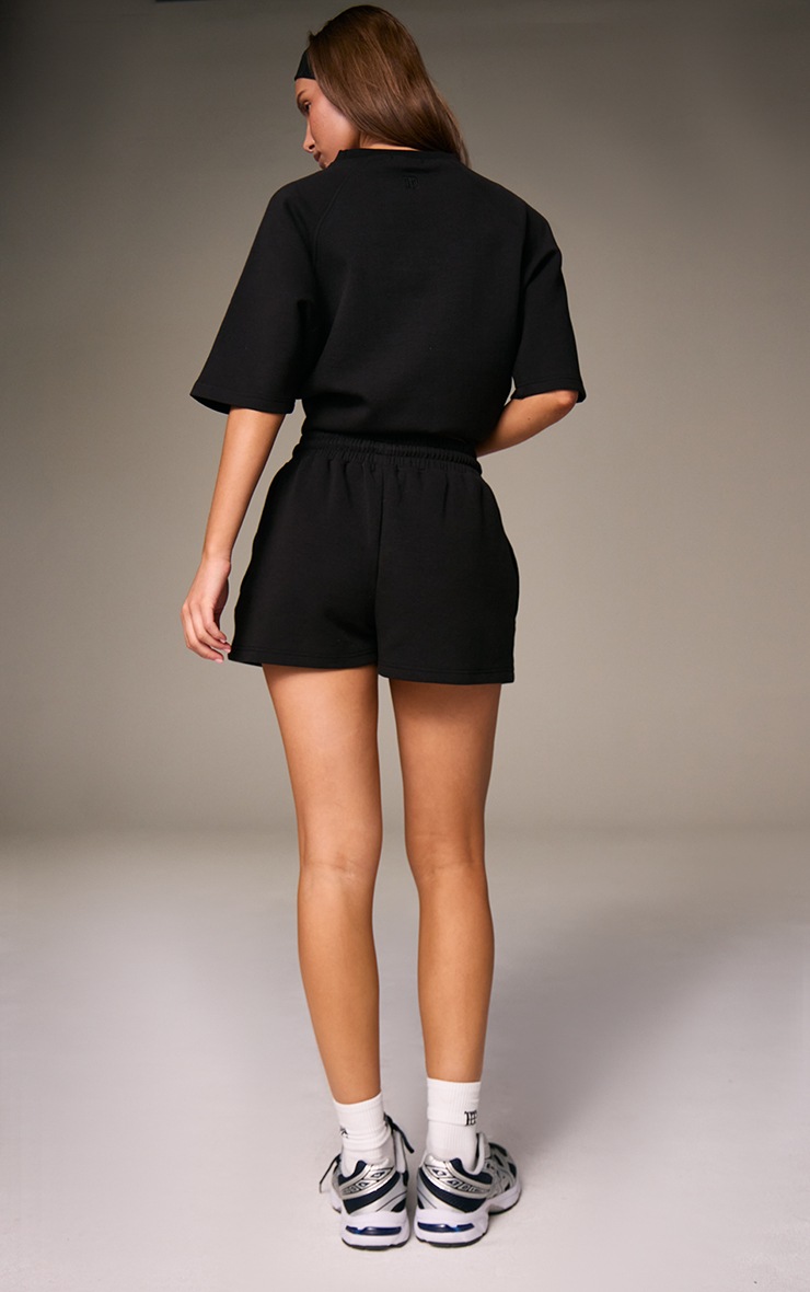Black Embroidered Interlock Shorts | Athleisure | PLT AUS