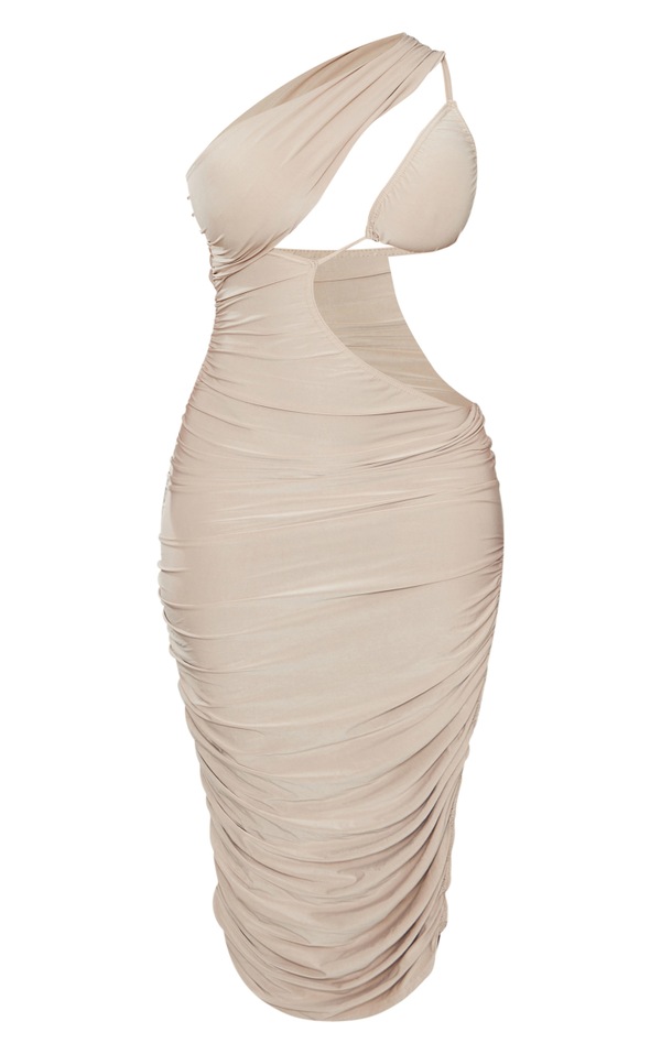 Shape Mocha Slinky Cut Out Bralet Midaxi Dress | Shape | PrettyLittleThing