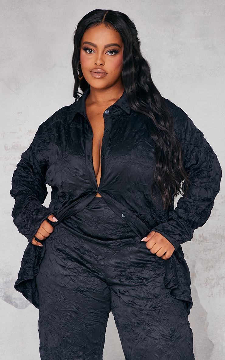 Plus Chemise Oversize Crêpée Noire | PrettyLittleThing FR