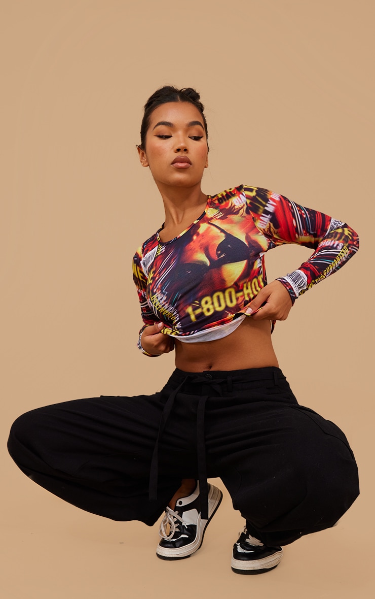 Bright Red Abstract Print Jersey Top | Tops | PrettyLittleThing AUS