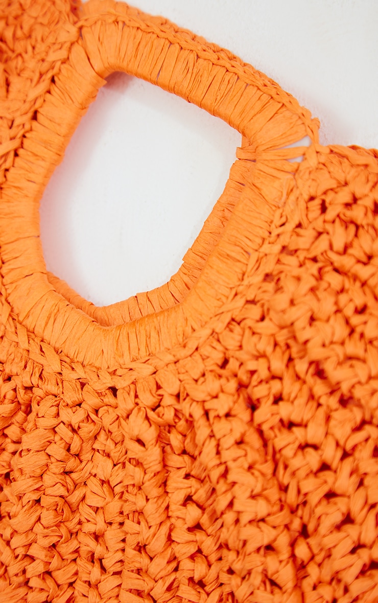 Bright Orange Raffia Curved Handbag | PrettyLittleThing USA