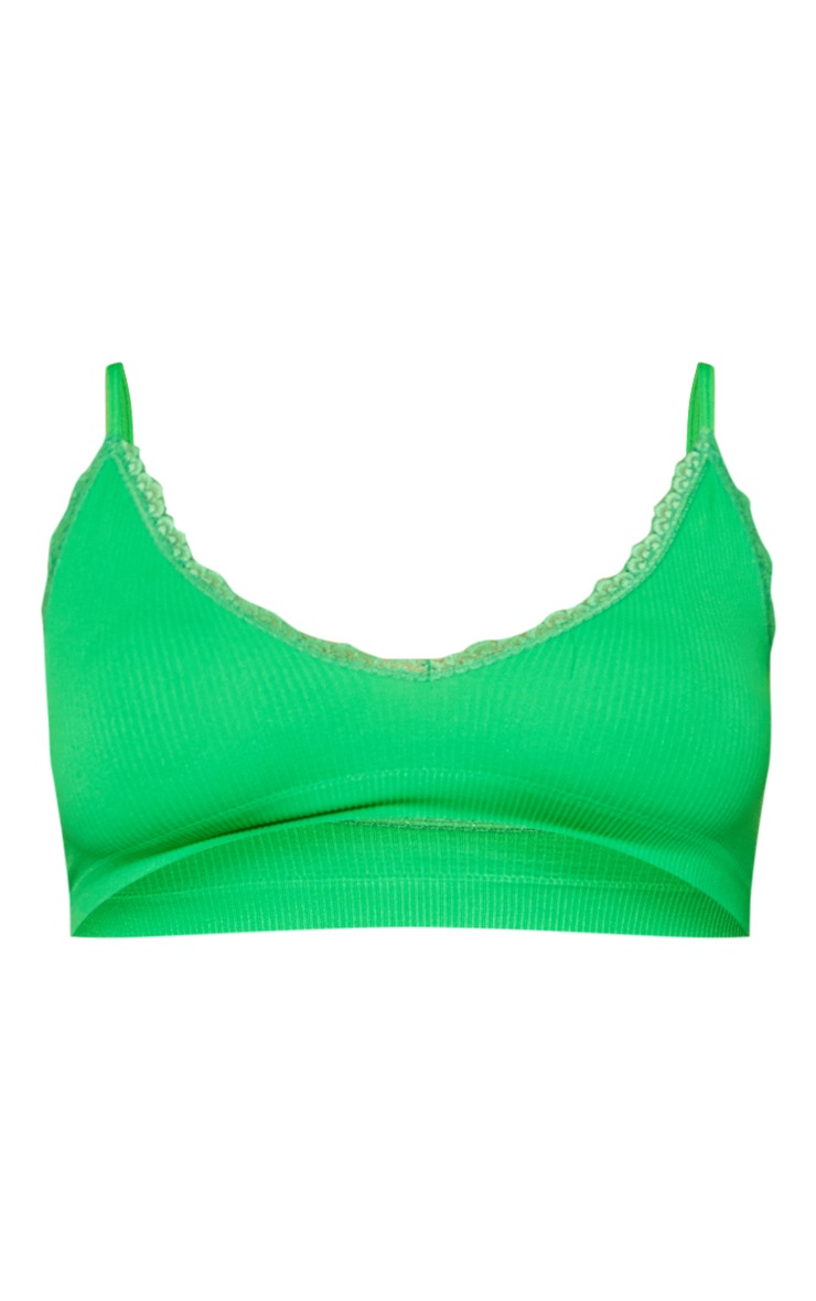 Green Seamless Rib Lace Trim Triangle Bra | PrettyLittleThing AUS