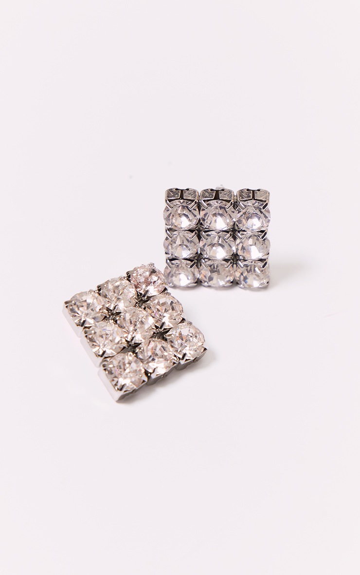 Silver Square Jewel Detail Stud Earrings | Accessories | PLT