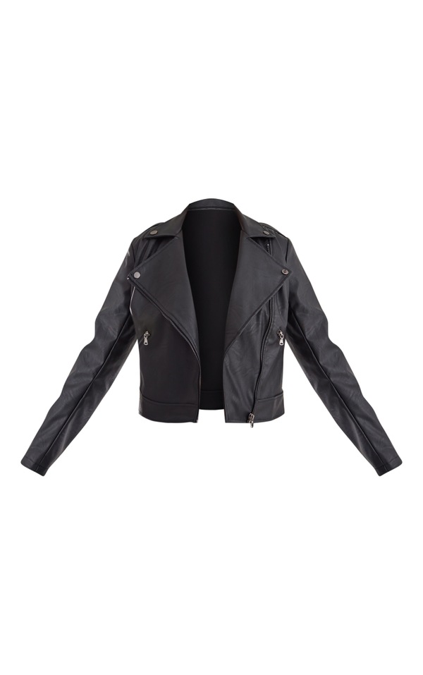 Black Basic Textured Faux Leather Biker Jacket | PrettyLittleThing AUS