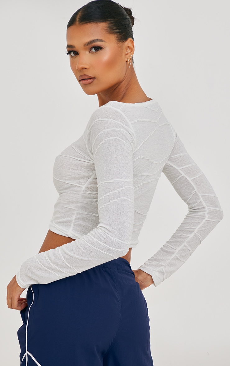 Cream Textured Slash Neck Long Sleeve Long Top | PrettyLittleThing USA