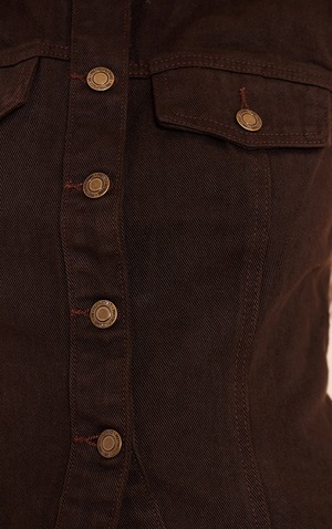 Dark Chocolate Collarless Button Up Crop Top | Denim | PLT