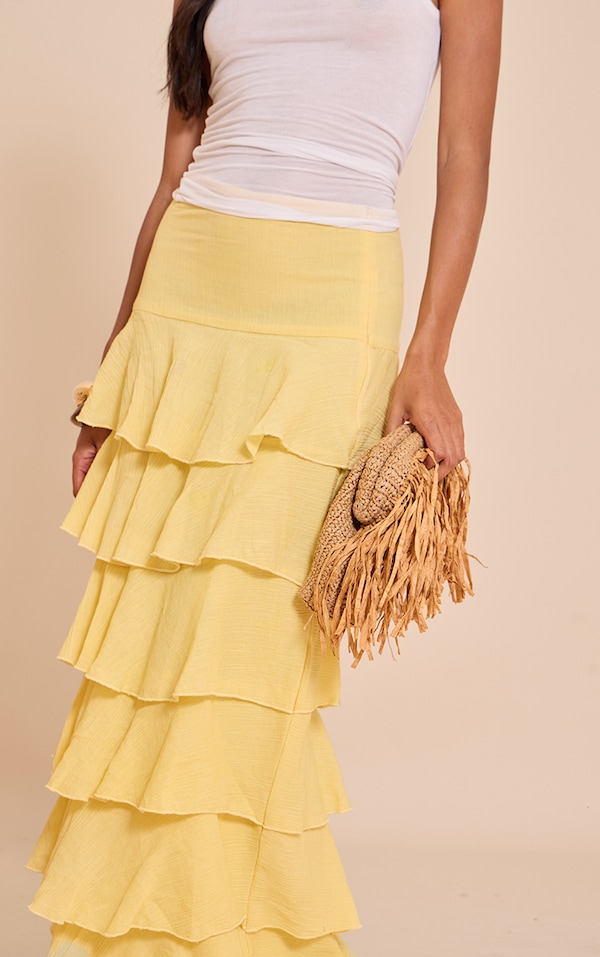 Lemon Cheesecloth Rara Maxi Skirt | Bottoms | PrettyLittleThing USA