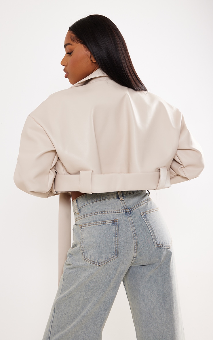Stone Oversized Belted Hem Cropped Biker Jacket | Outerwear ...