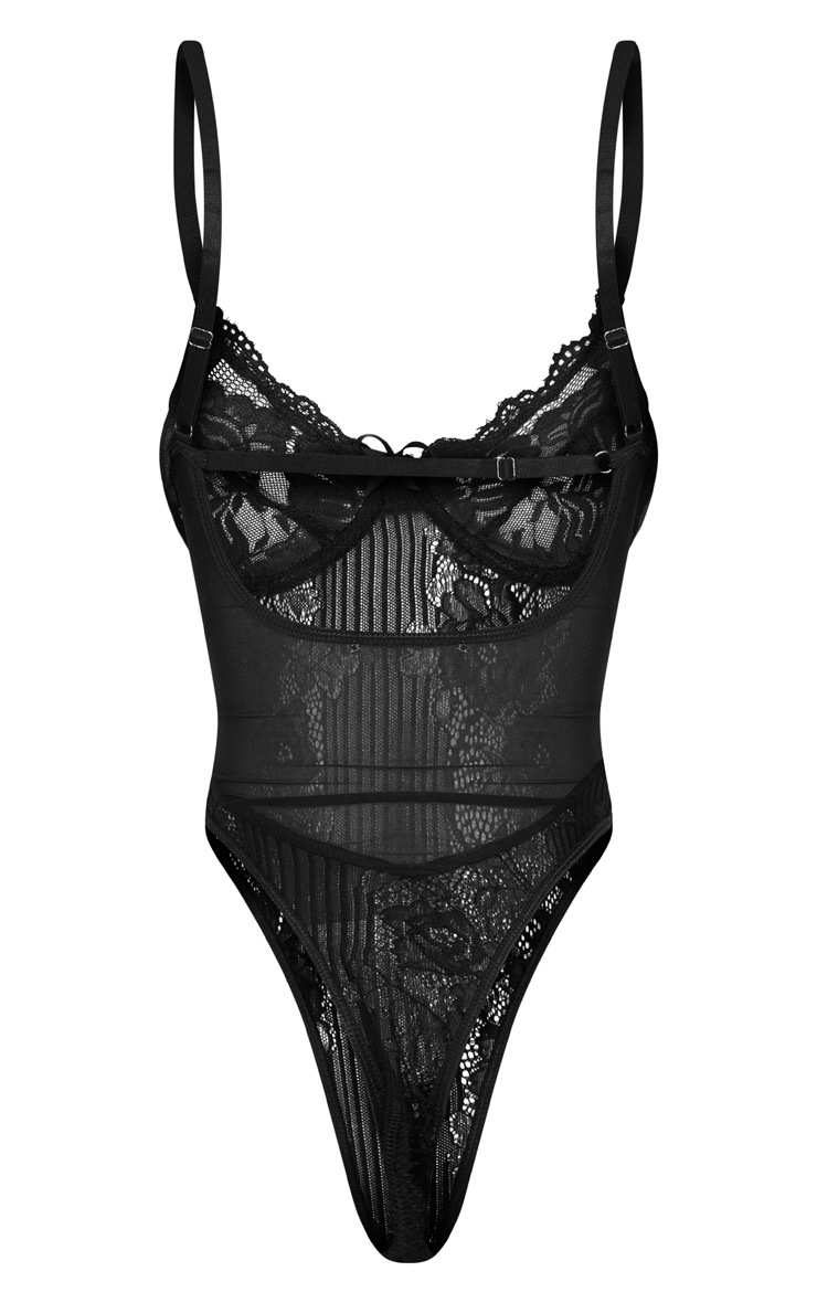Exercise Black Lace Insert High Leg Cupped Body Clothes Black Lace 