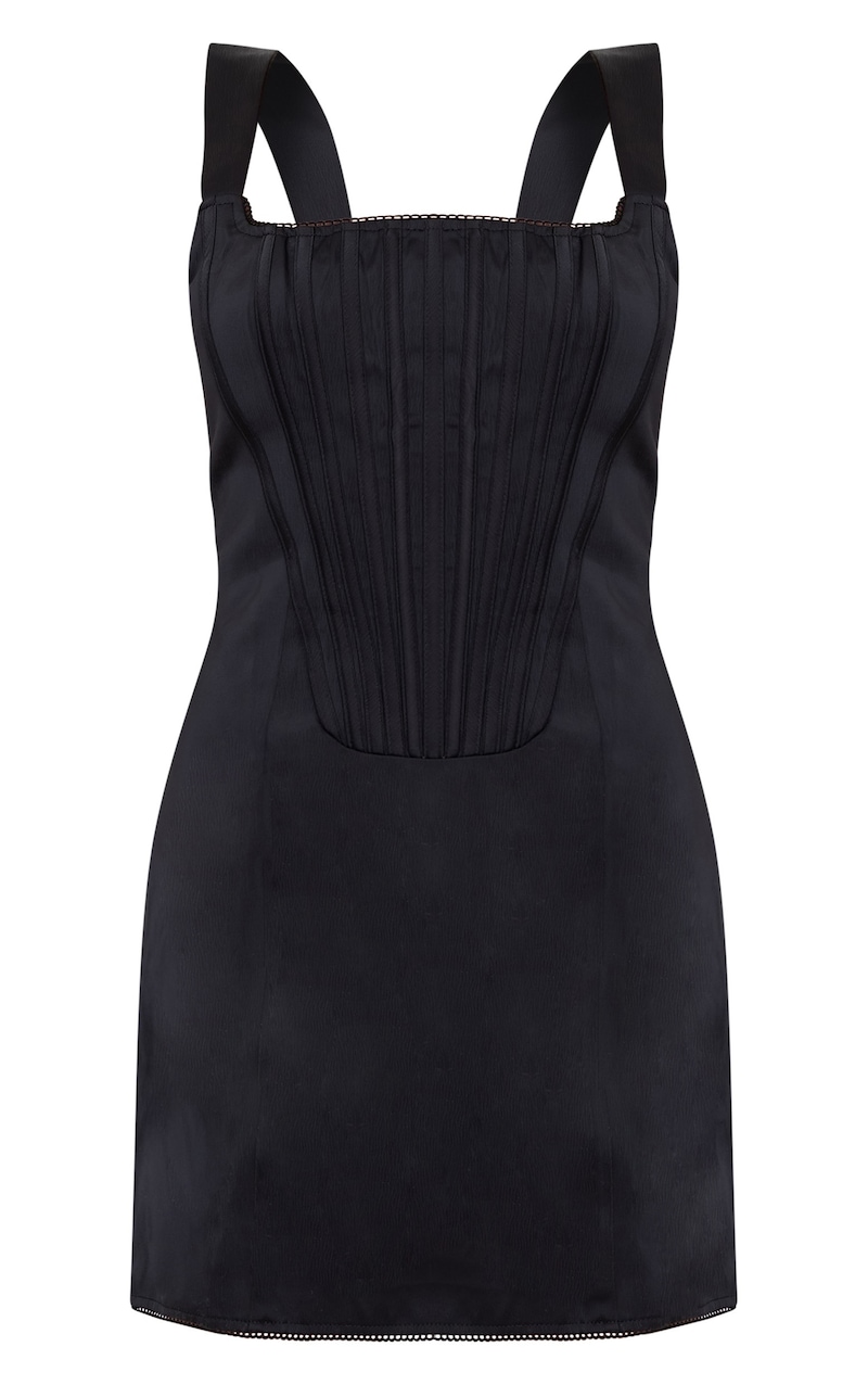 Black Woven Square Neck Back Corset Bodycon Dress | Dresses | PLT