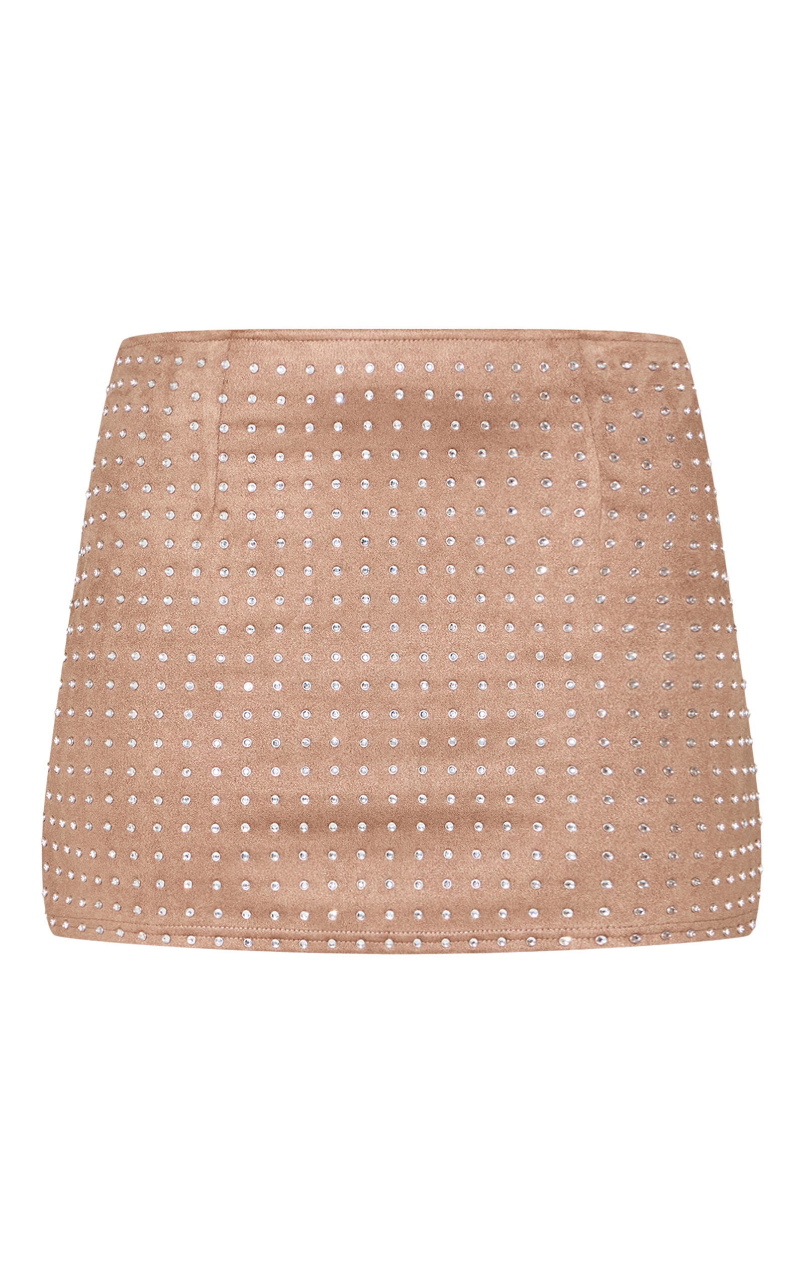 Taupe Suede Diamante Mini Skirt | Bottoms | PrettyLittleThing USA