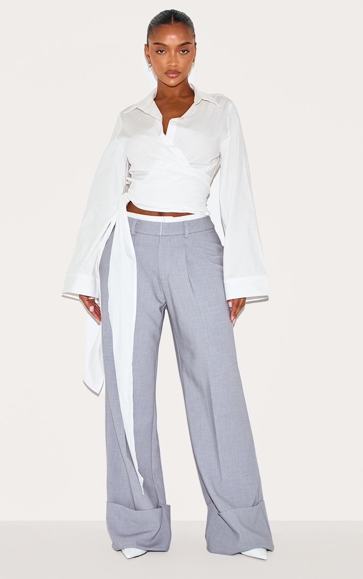 Shape White Wrap Tie Waist Wide Sleeve Shirt | Shape | PLT