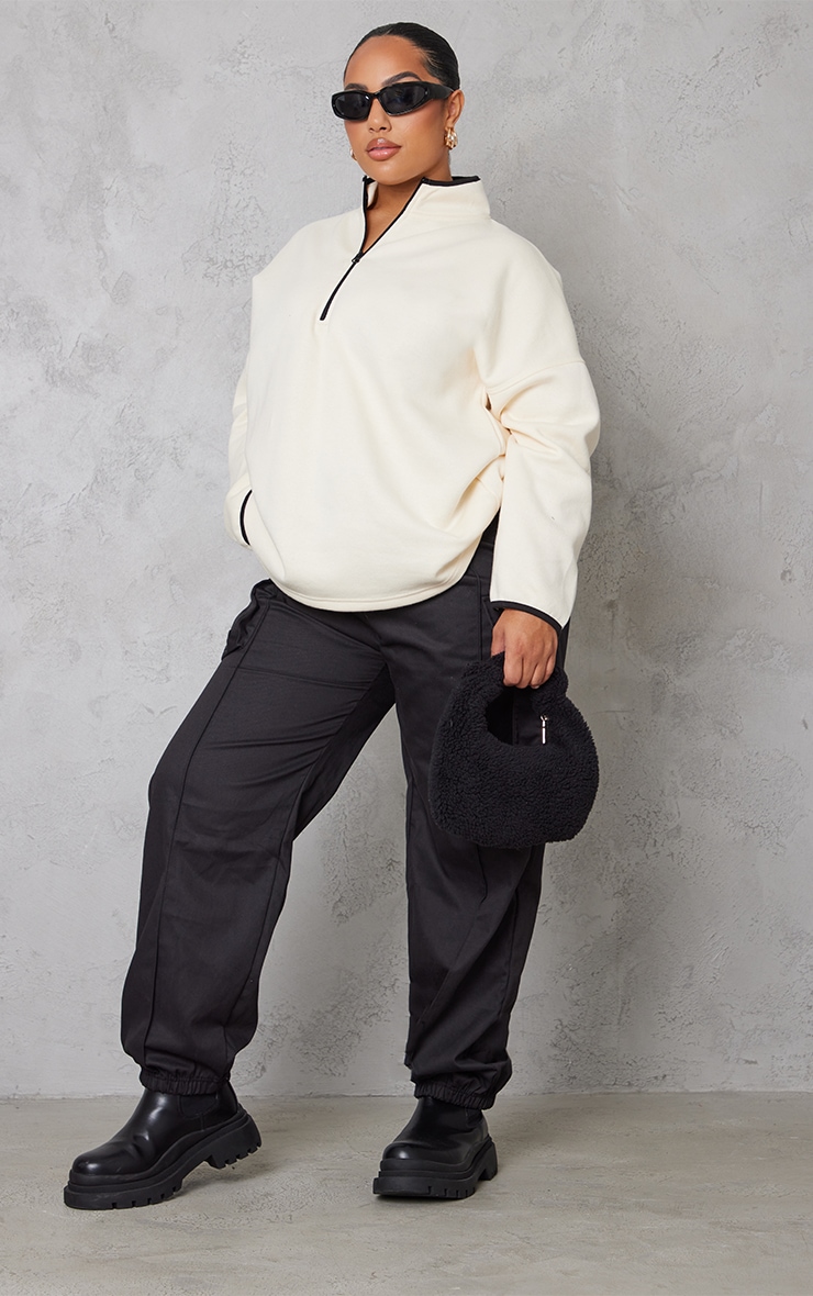 Plus Cream Zip Up Contrast Sweater | PrettyLittleThing