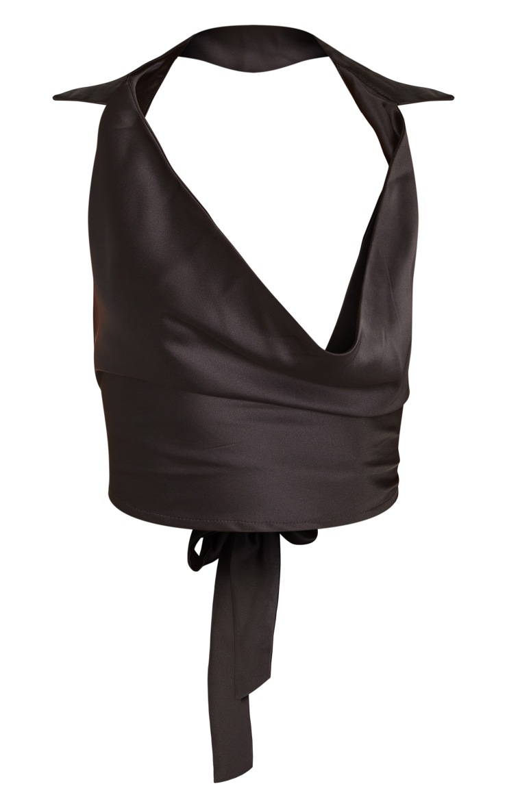 Black Satin Collar Cowl Long Top | Tops | PrettyLittleThing USA