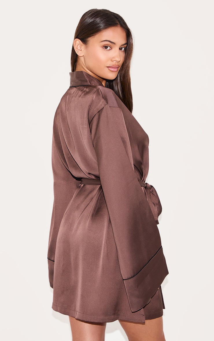 Chocolate Satin Piping Robe | Lingerie & Nightwear | PrettyLittleThing