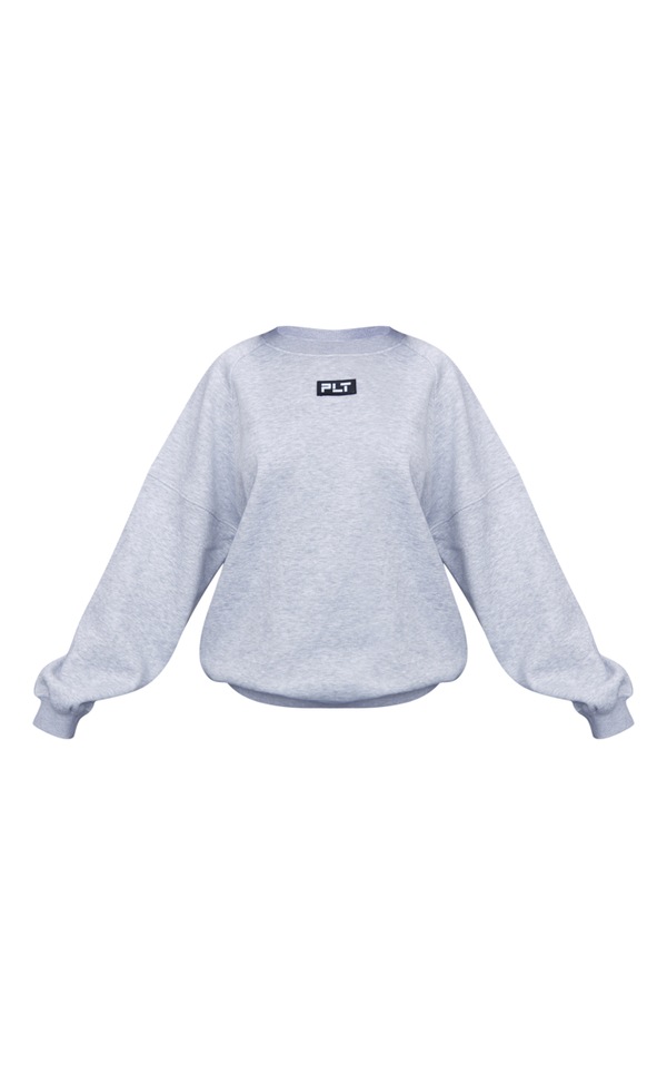 Prettylittlething Ash Grey Rubber Badge Sweatshirt | PrettyLittleThing