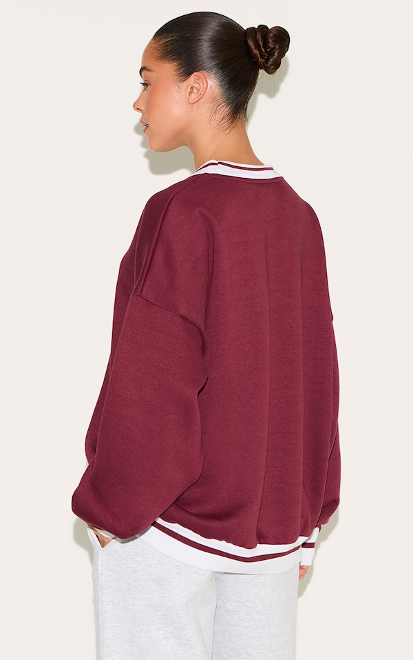 Burgundy Striped Ribbed Hem Oversized Sweatshirt | Athleisure | PLT USA