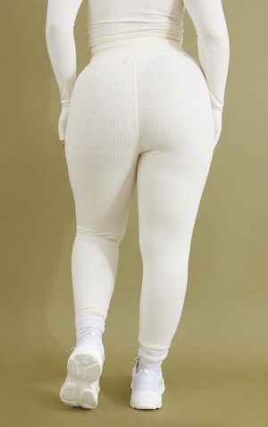 PRETTYLITTLETHING Shape Beige Rib Branded Leggings | Shape ...