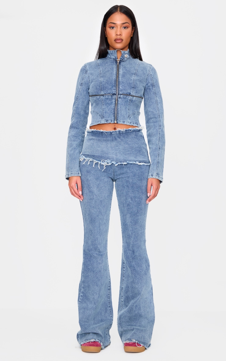 Tall Vintage Wash Mid Rise Fold Over Flared Jeans | Tall ...