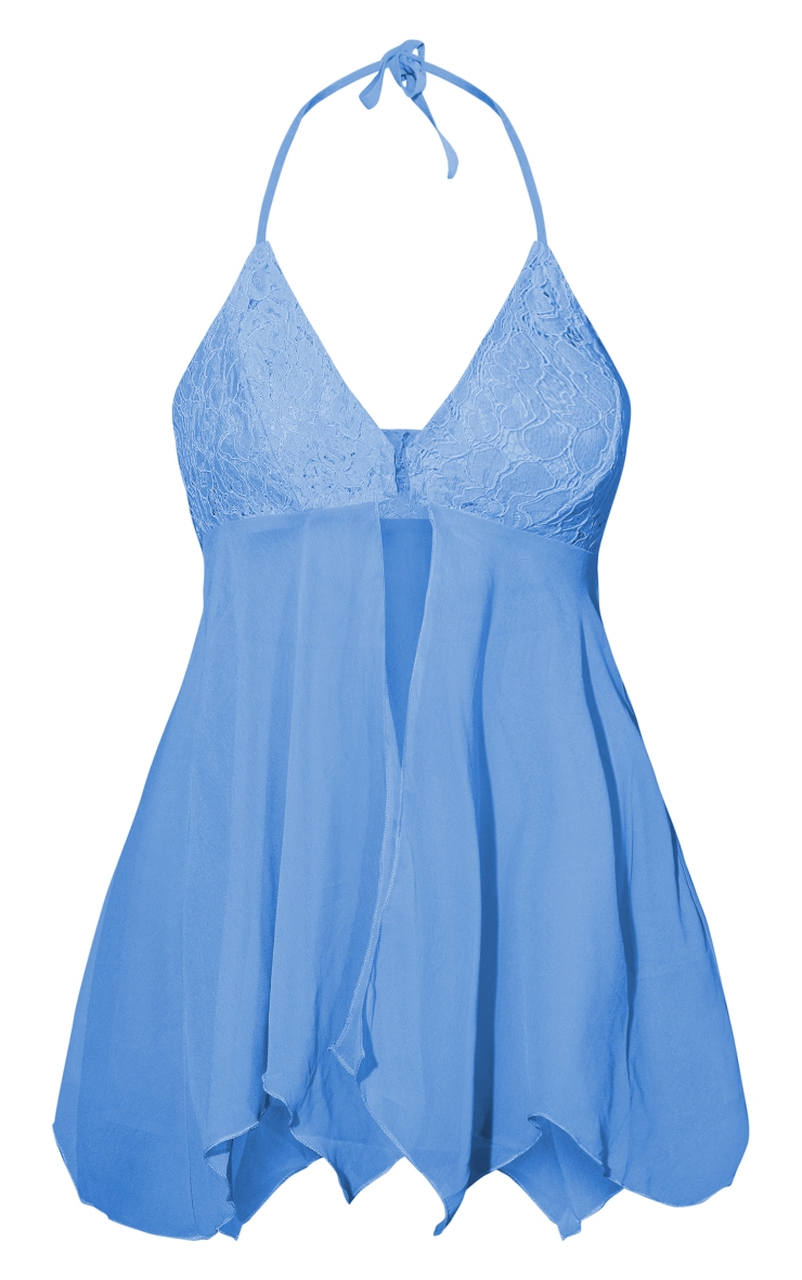 Baby Blue Floaty Sheer Longline Halterneck Top | PrettyLittleThing USA