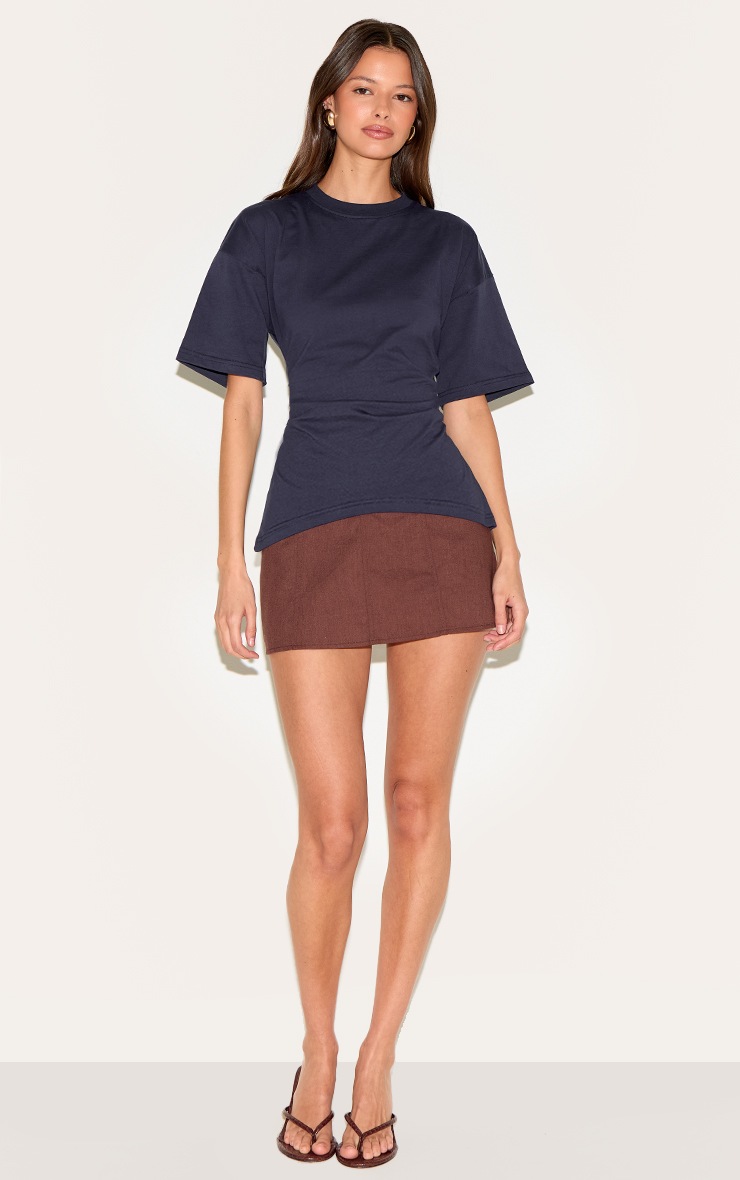 Navy Ruched Side Detail T Shirt | Tops | PrettyLittleThing USA