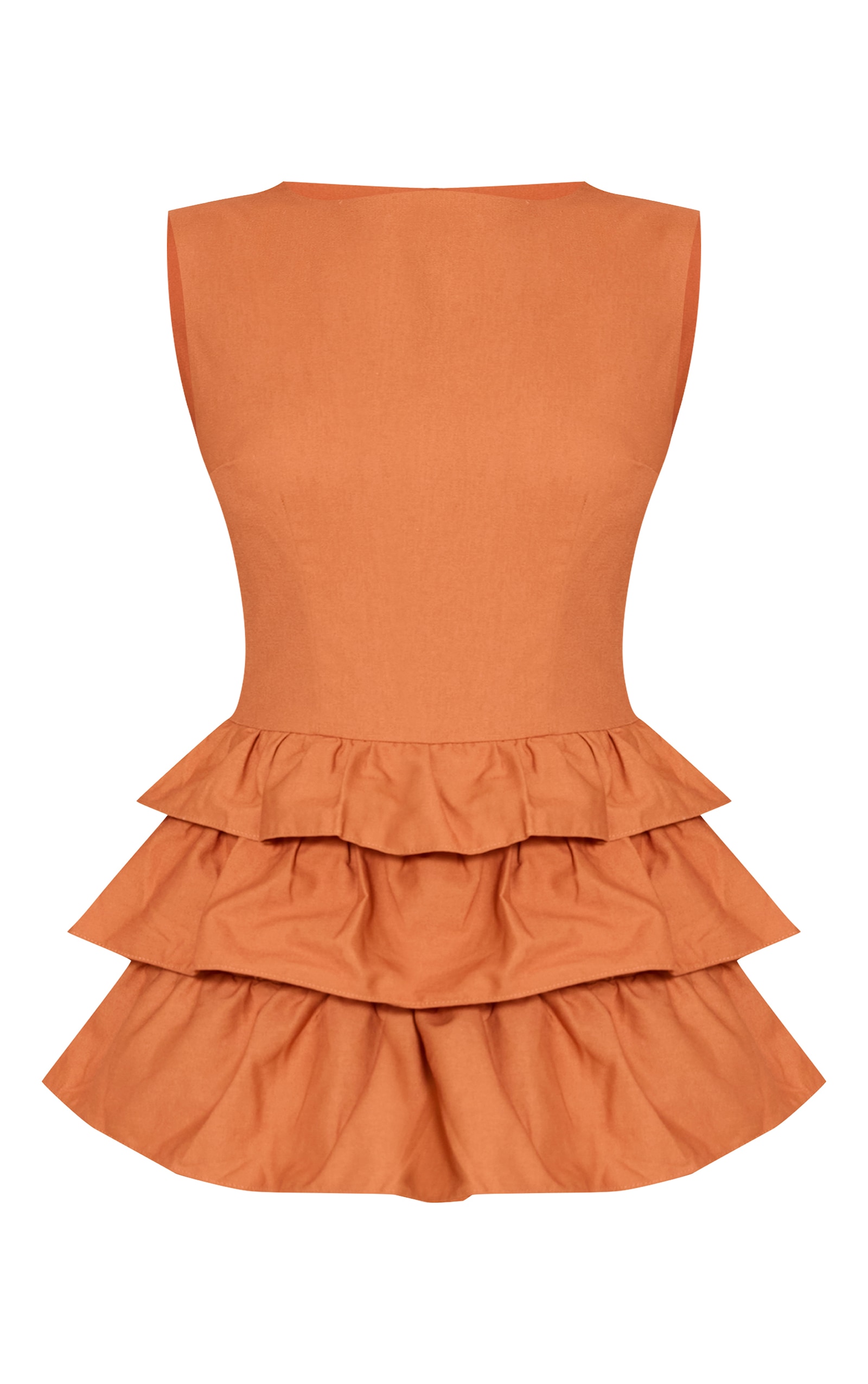 Rust Linen Look Frill Playsuit | Dresses | PLT