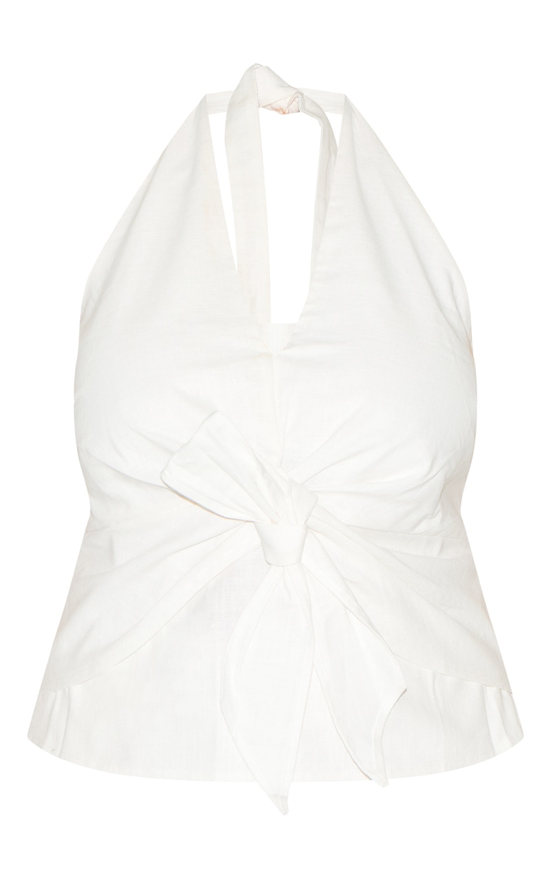 Plus White Linen Twist Front Halter Neck Top | Plus Size ...