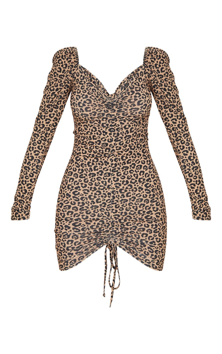 Brown Leopard Long Sleeve Bodycon Dress | PrettyLittleThing USA