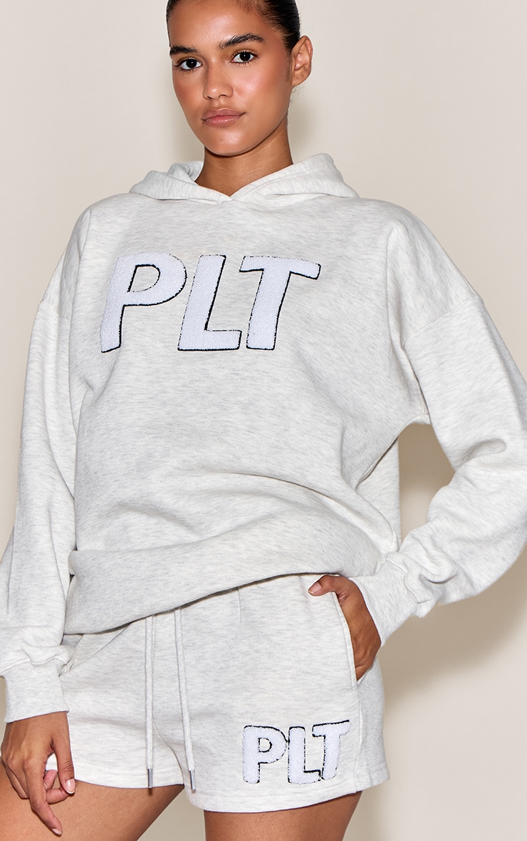 Ash Grey Plt Borg Applique Sweat Shorts | Athleisure | PLT