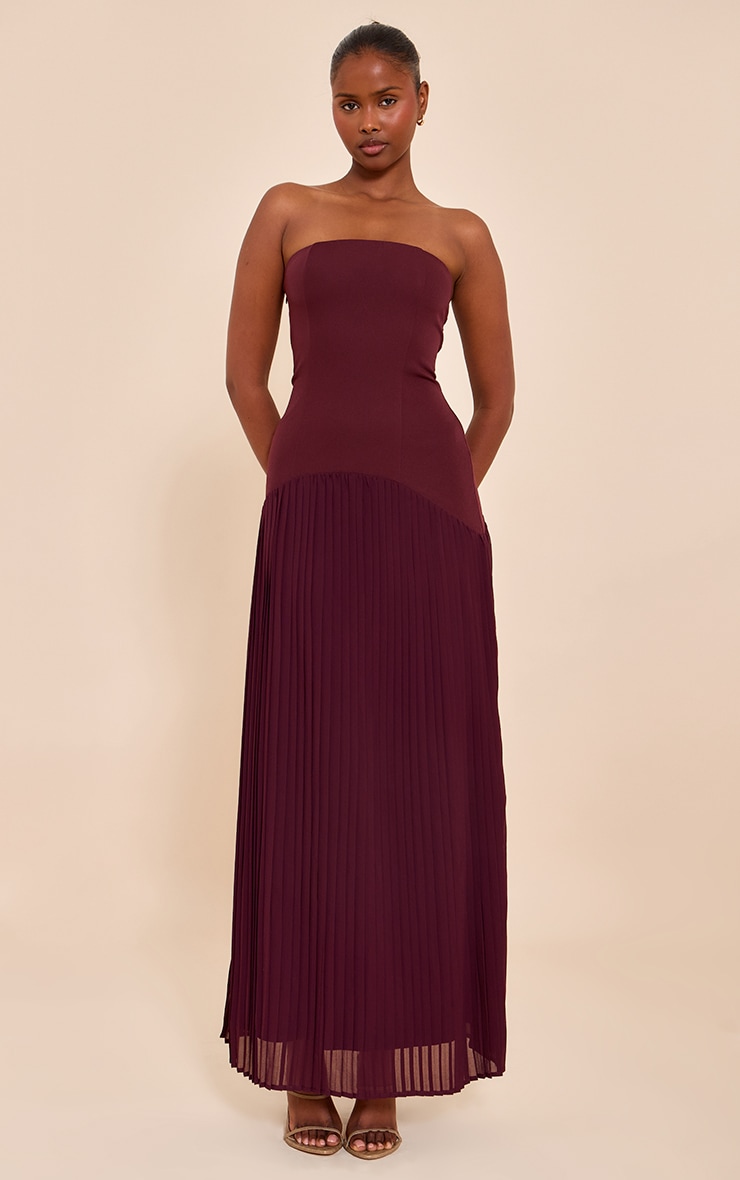 Plum Woven Bandeau Pleated Hem Detail Maxi Dress | Dresses ...