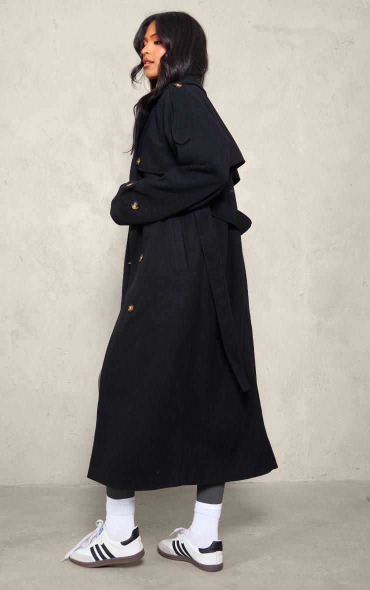 Tall Black Double Breasted Military Trim Coat | Tall ...