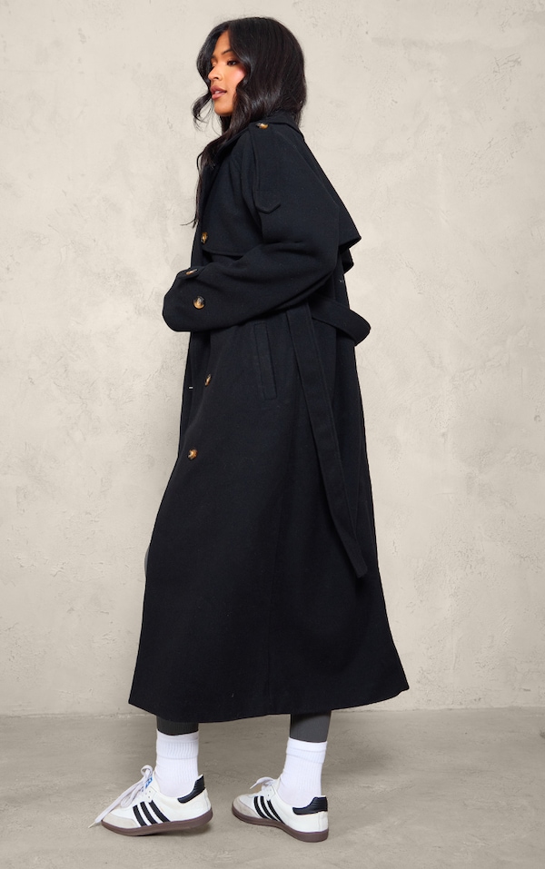 Tall Black Double Breasted Military Trim Coat | Tall ...